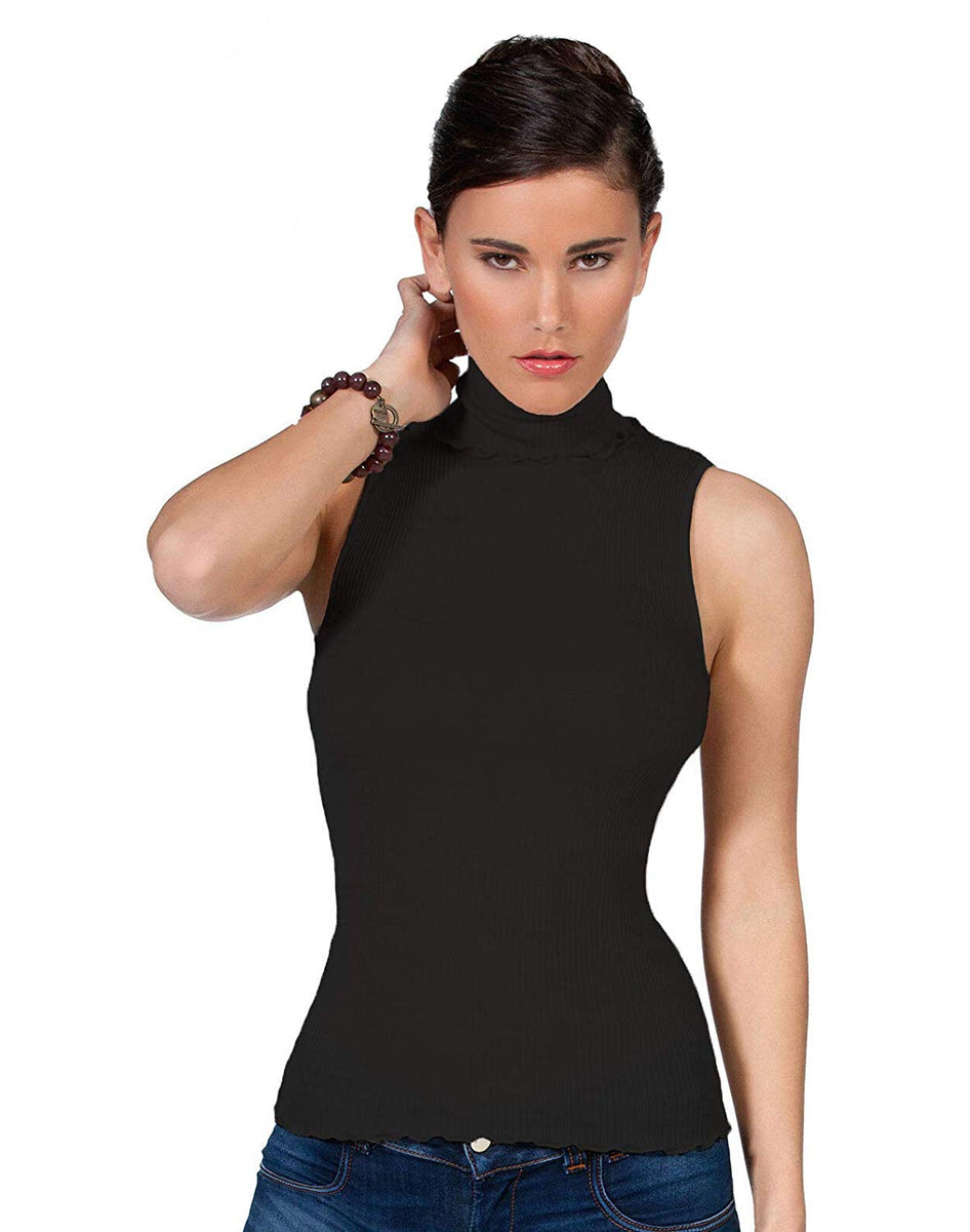 EGi Luxury Wool Silk Turtleneck Sleeveless Top. Proudly Made in Italy
